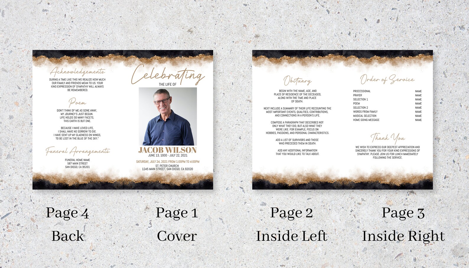 Black and Gold Funeral Program Template, Luxurious Funeral Program for ...