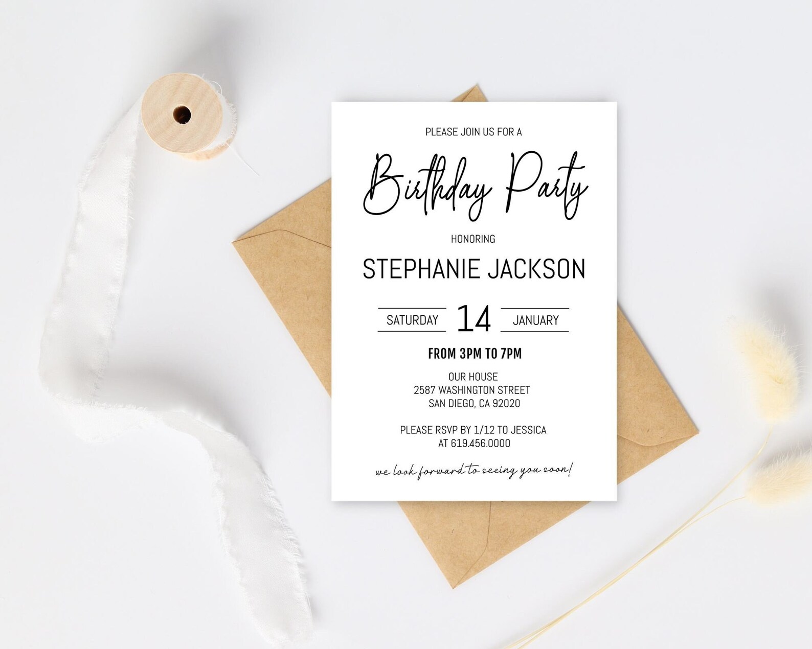 Minimalist Black & White Birthday Party Invitation, Instant Download ...