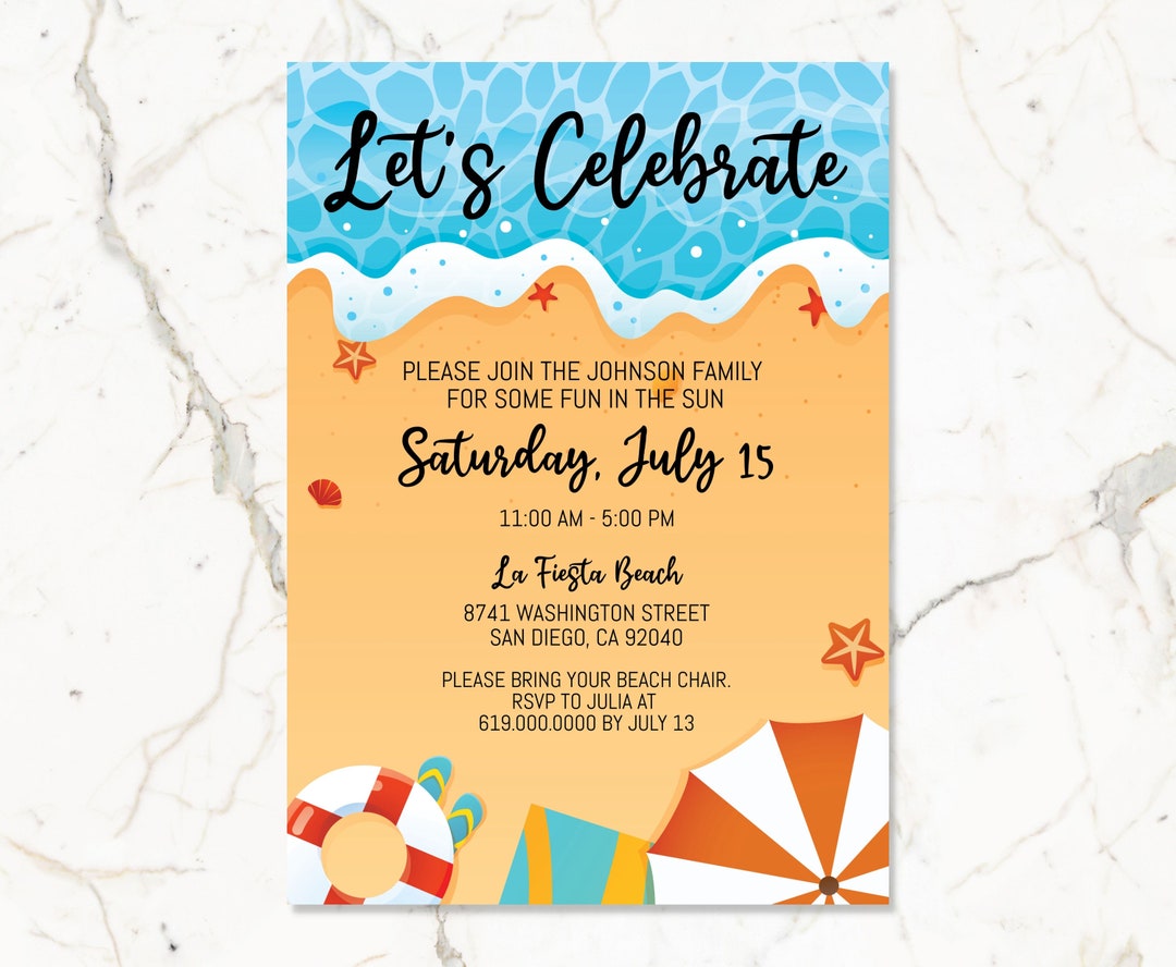Beach Party Invitation Template, Let's Celebrate Beach Invite, Summer ...