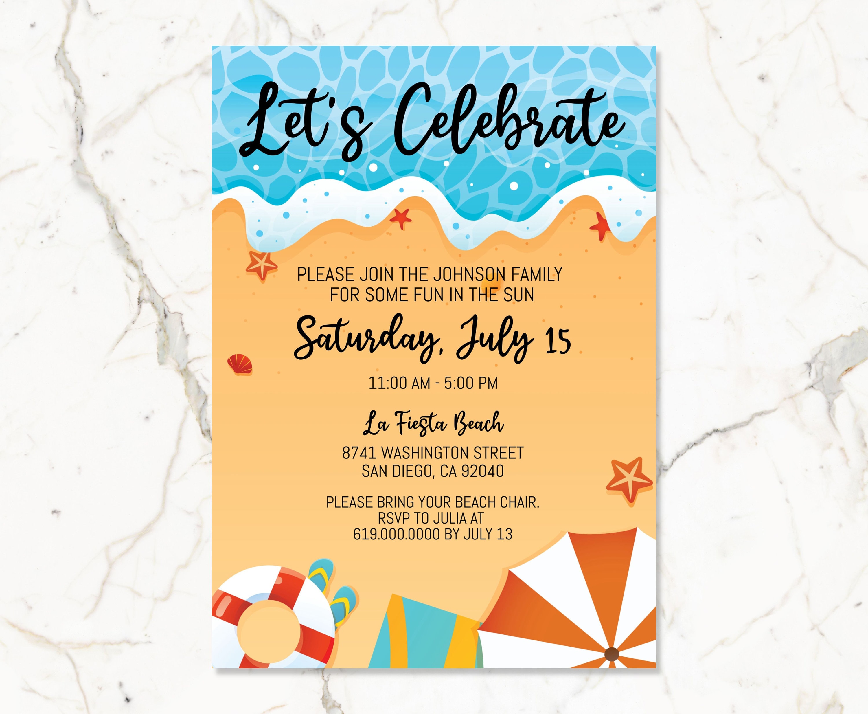 Beach Party Invitation Template, Let's Celebrate Beach Invite, Summer ...