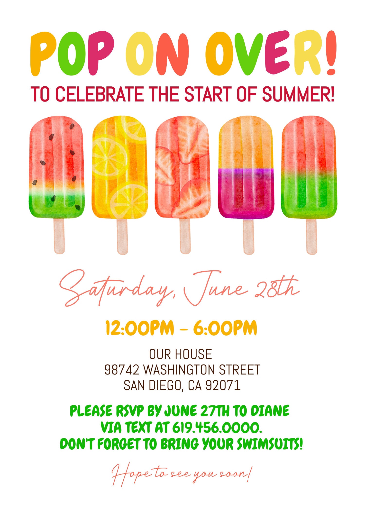 Popsicle Party Invitation Template, Ice Cream Invitation, Summer Party ...