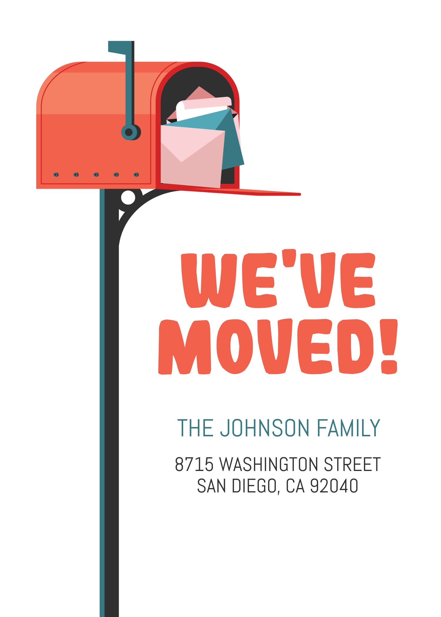 Mailbox Card Announcing A Recent Move, We've Moved Card, Announcement ...