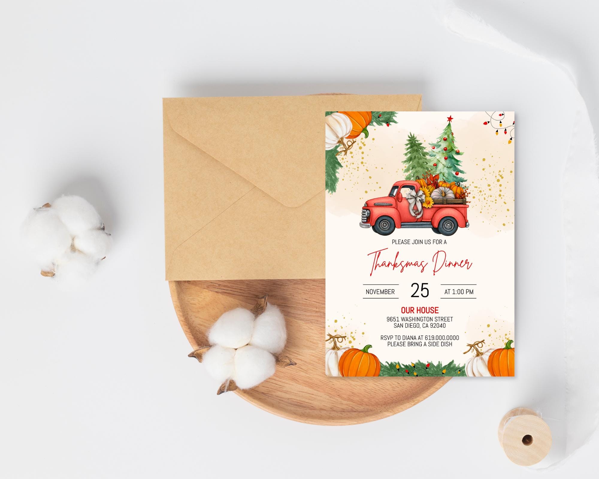 Thanksmas Dinner Invitation Template, Corjl Editable (DIY) - Etsy
