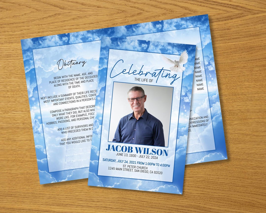 Funeral Memorial Program Template, Blue Sky Funeral Program Men Women ...