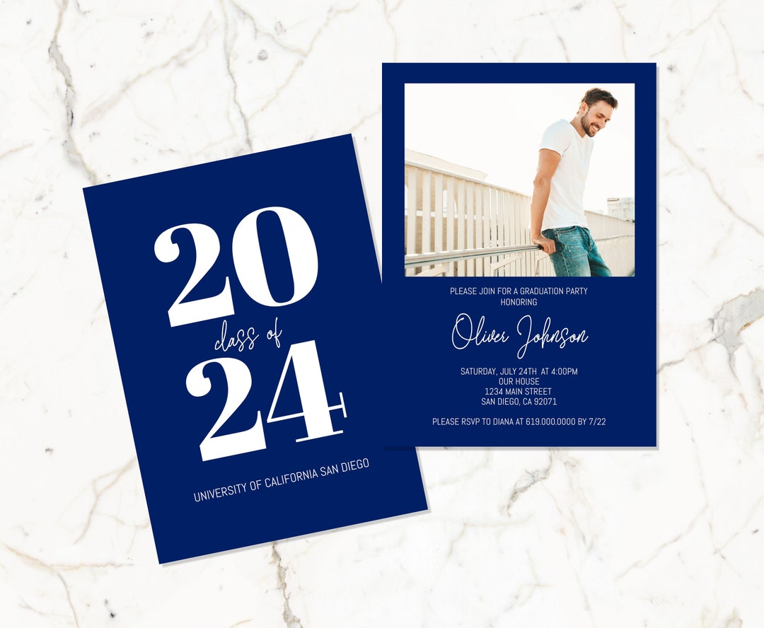 Blue Graduation Invitation Template, Minimalist Navy Blue Graduation ...