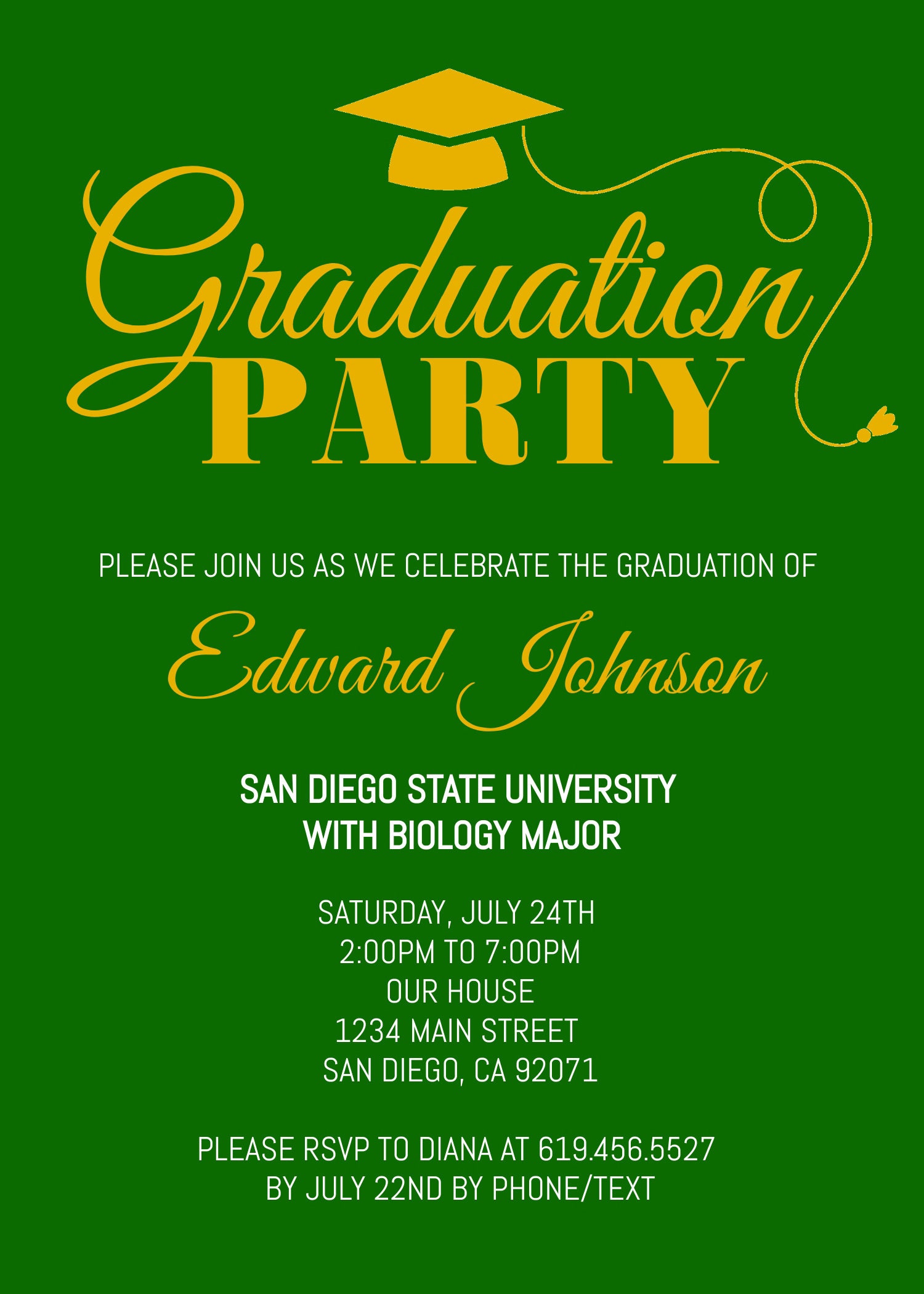Gold & Green Graduation Party Invitation Template, Graduation ...