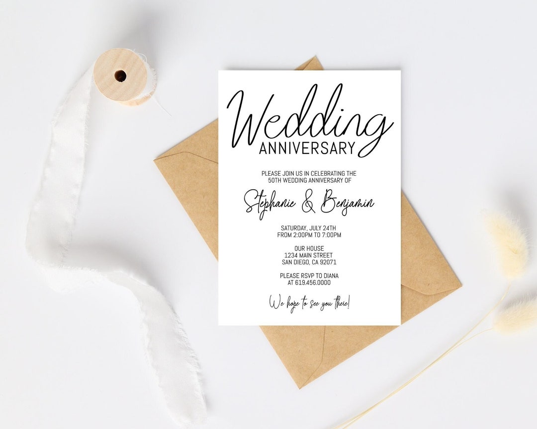 Modern Wedding Anniversary Invitation Template, Corjl Instant Download ...