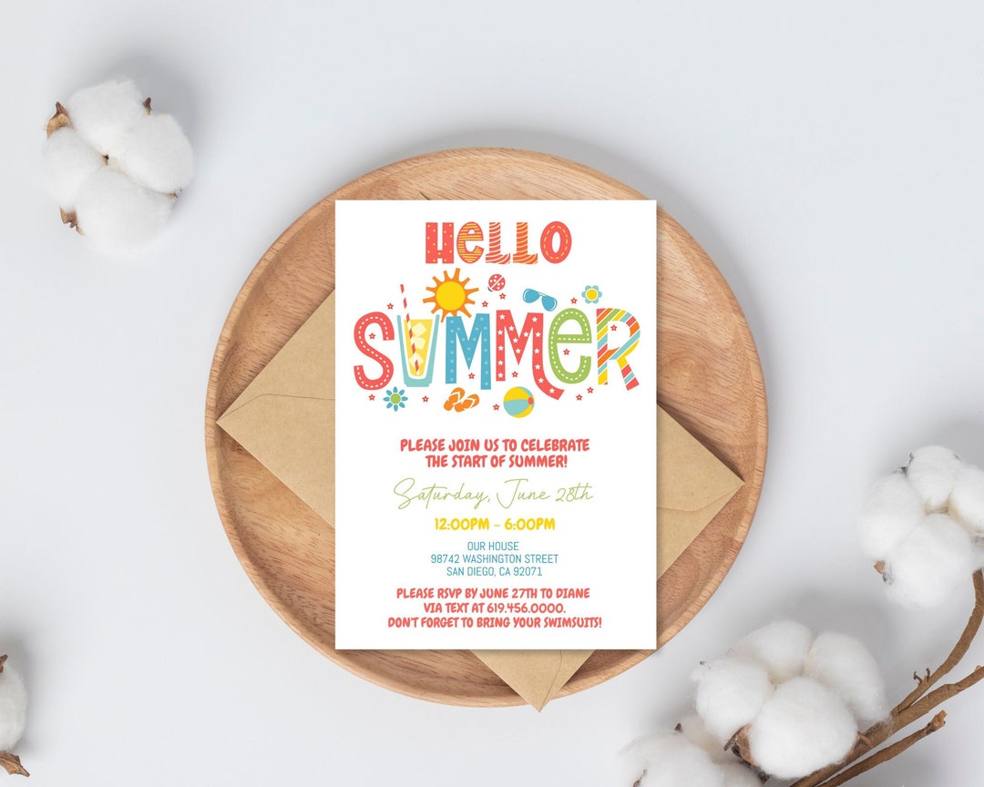 Hello Summer Party Invitation Template, Sun Invitation, Summer Party ...