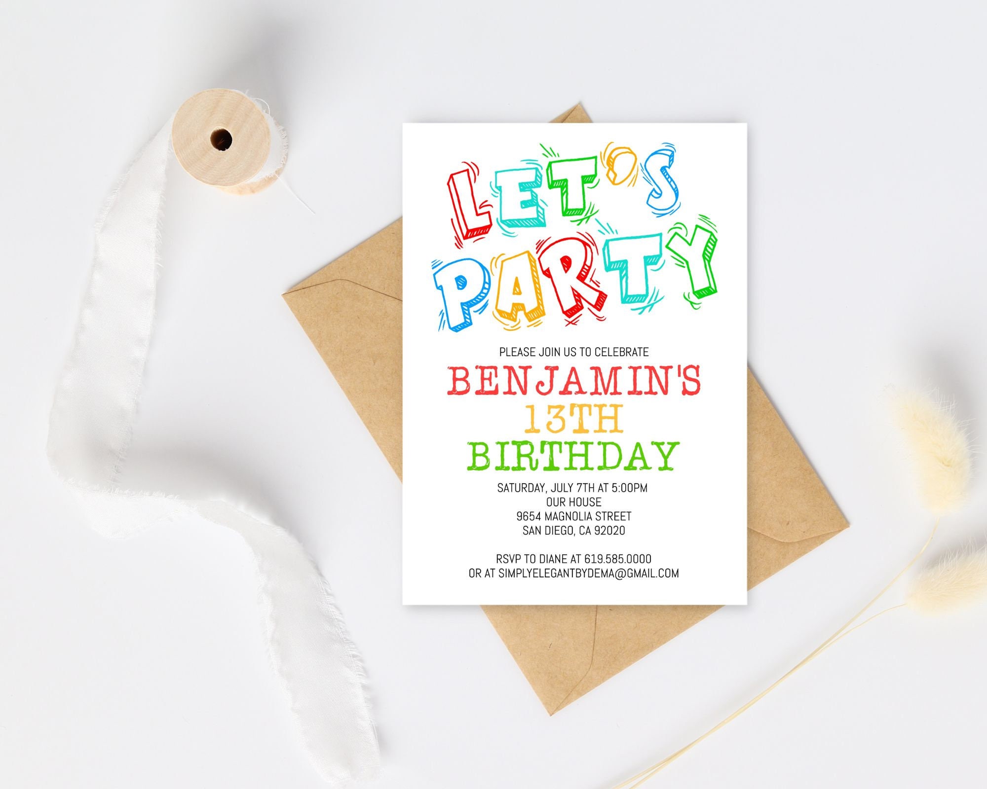 Simple Colorful Birthday Invitation Template, Instant Download ...