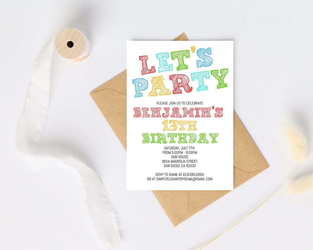 Simple Colorful Birthday Invitation Template, ANY AGE, Instant Download ...