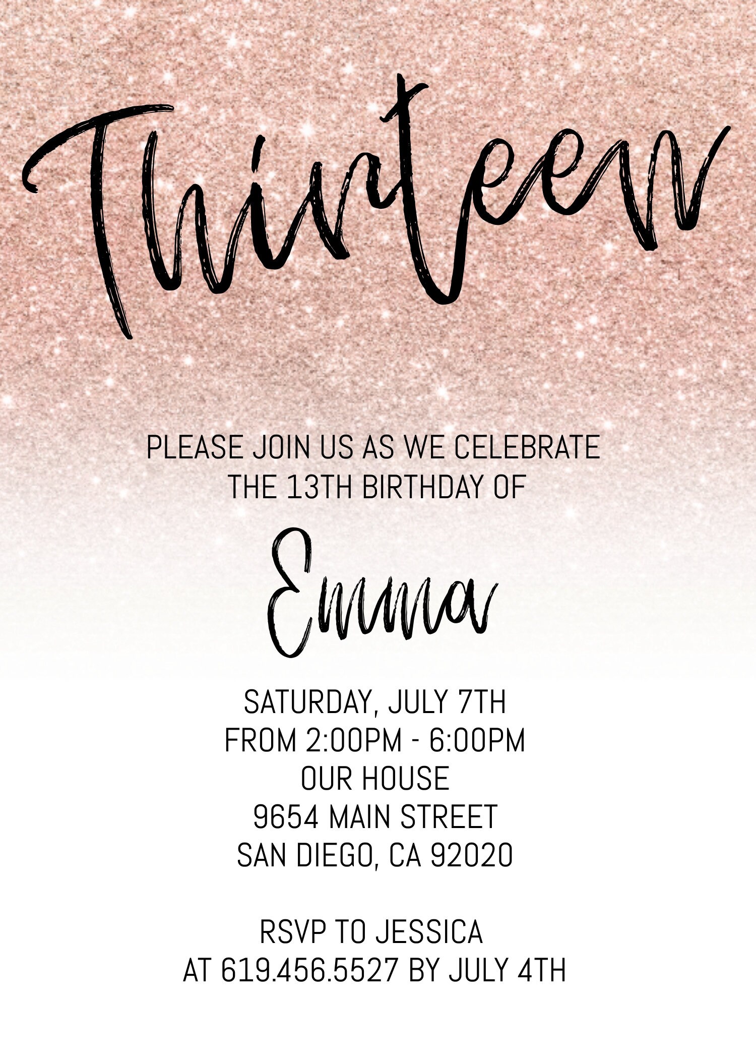 Rose Gold Glitter Birthday Invitations Template/any Age/pink - Etsy