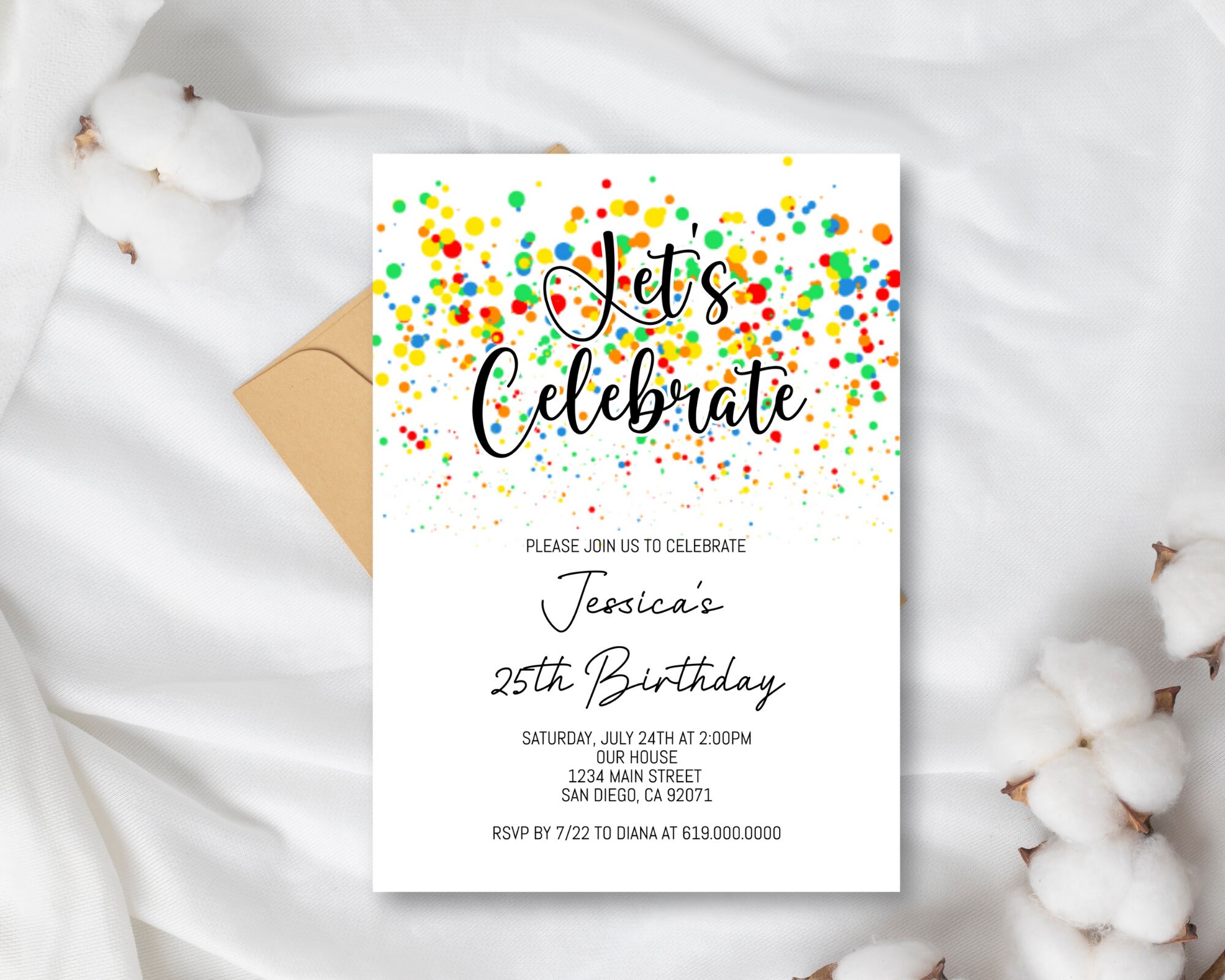 Colorful Confetti Birthday Invitation Template, ANY AGE, Instant ...