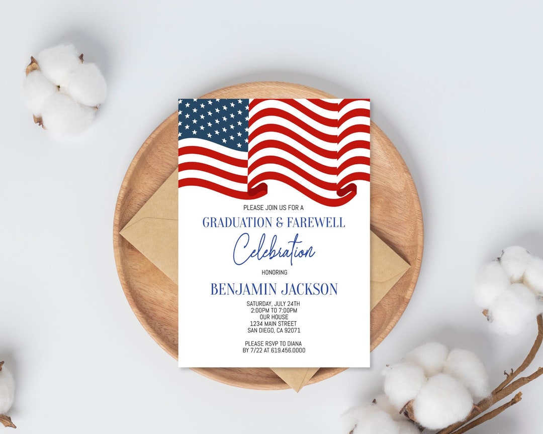American Flag Graduation Farewell Party Invitation Template, Military ...