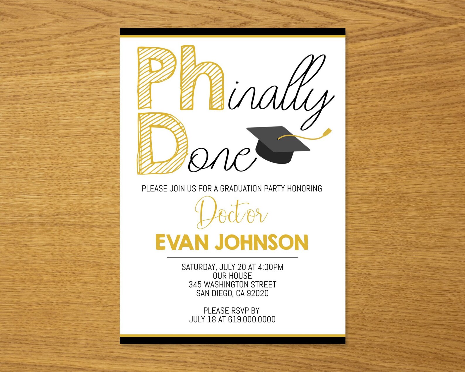 Editable Phd Graduation Invitation, Doctorate Graduate Printable ...