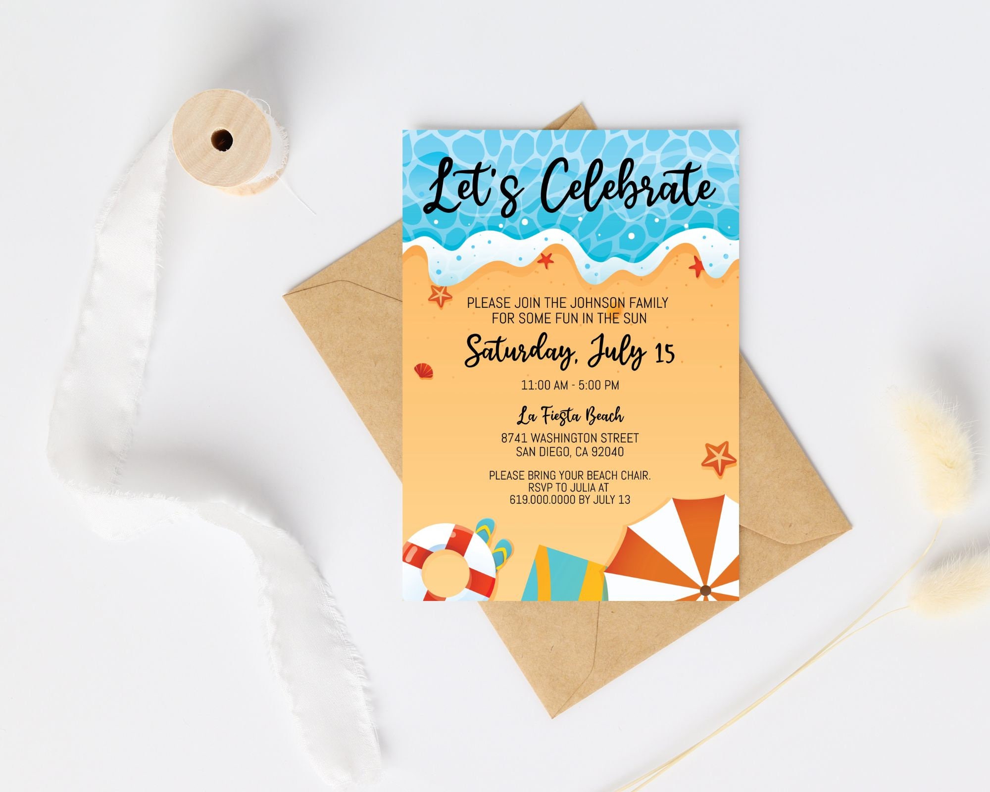 Beach Party Invitation Template, Let's Celebrate Beach Invite, Summer ...