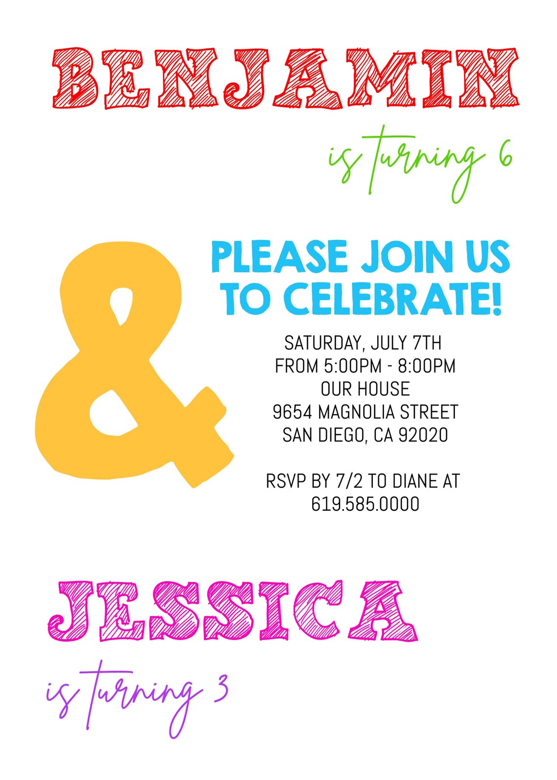 Colorful Joint Birthday Party Invitation Template, Modern Minimalist ...