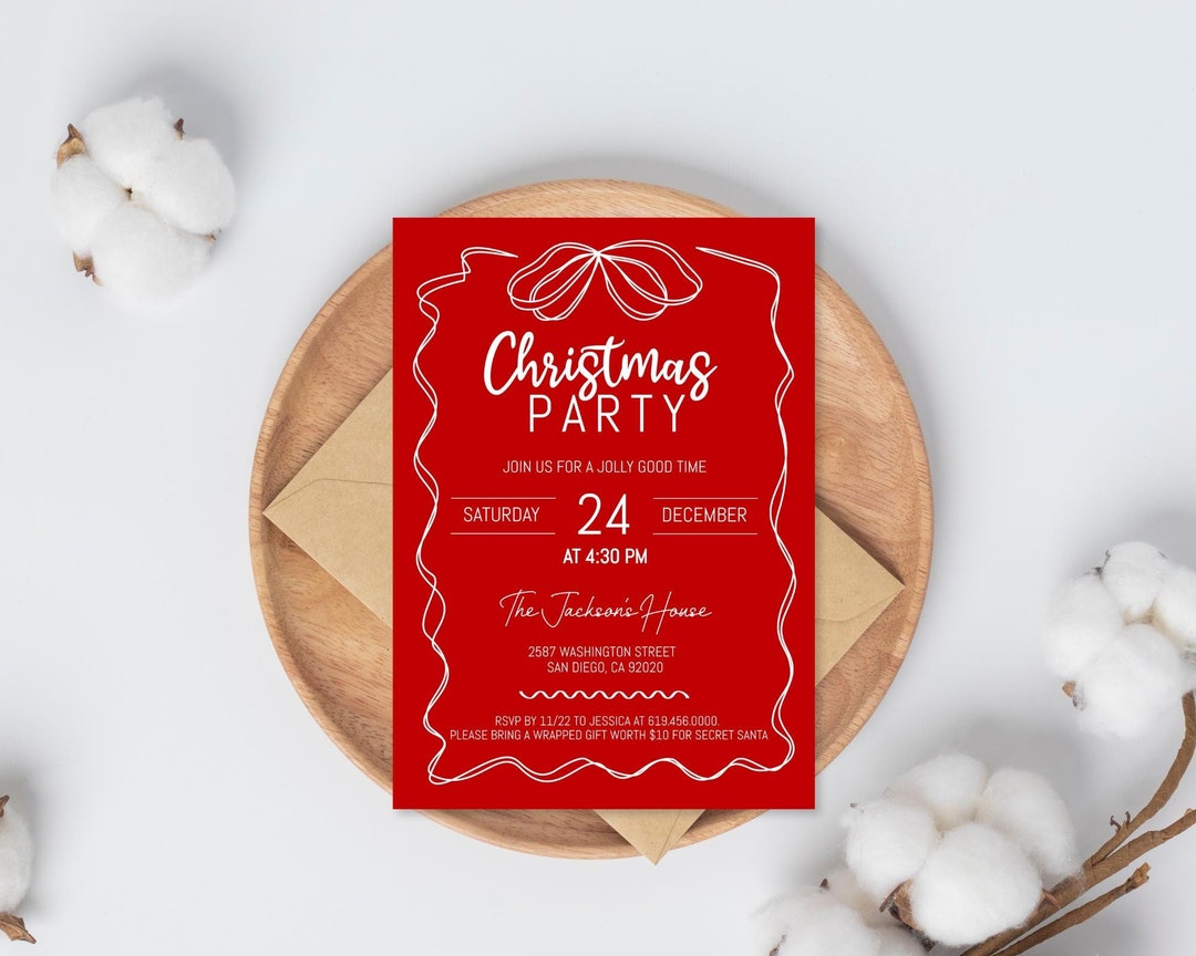 Christmas Party Invitation, Hand Drawn Xmas Christmas Party Invitation ...
