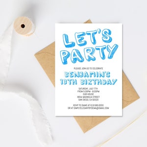 Simple Blue Birthday Invitation Template for Boys/teens/kids, ANY AGE ...