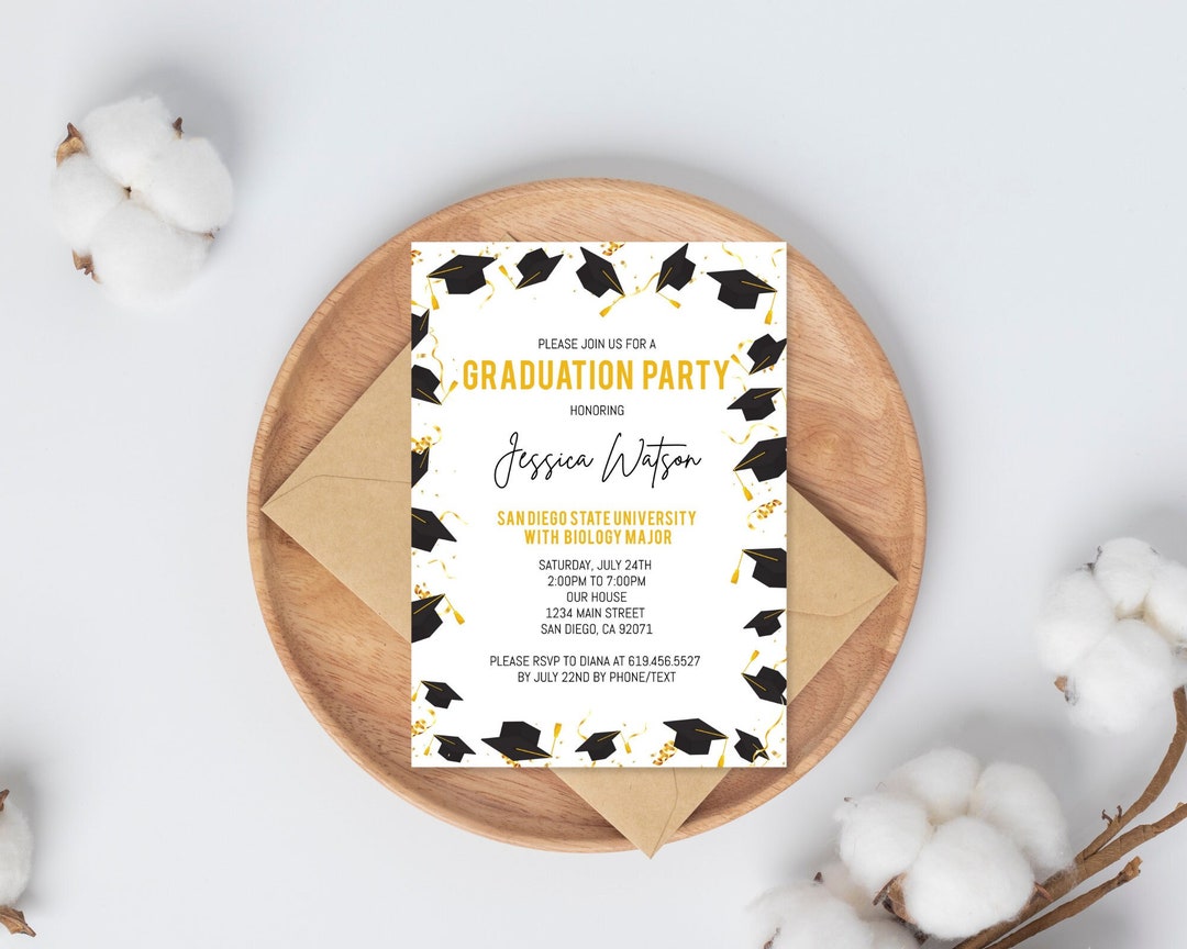 Graduation Party Invitation Template, Graduation Cap Frame Announcement ...
