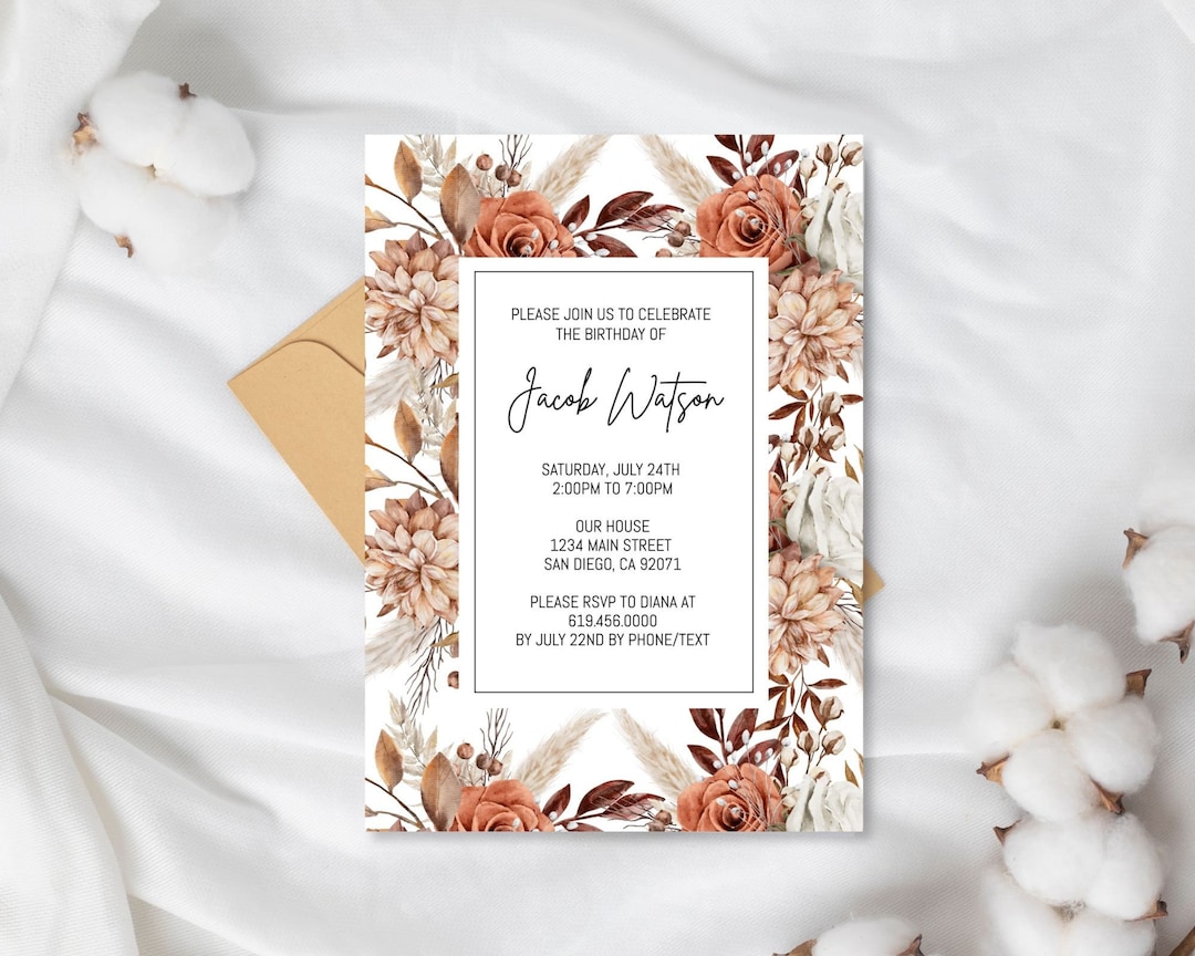 Flowers Birthday Invitation Template, Vintage Floral Birthday ...