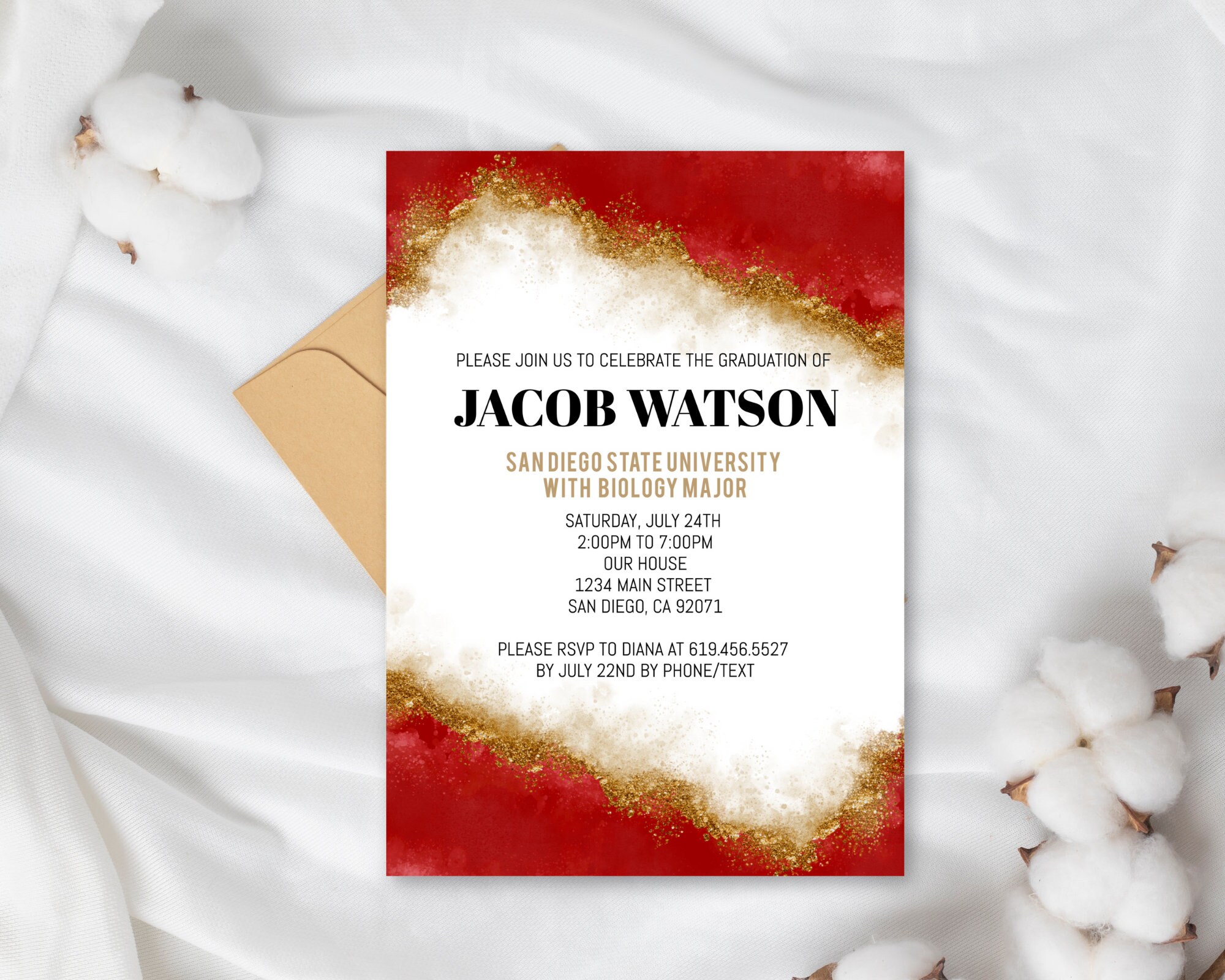 Graduation Party Invitation Template, Luxury Red and Gold Graduation ...