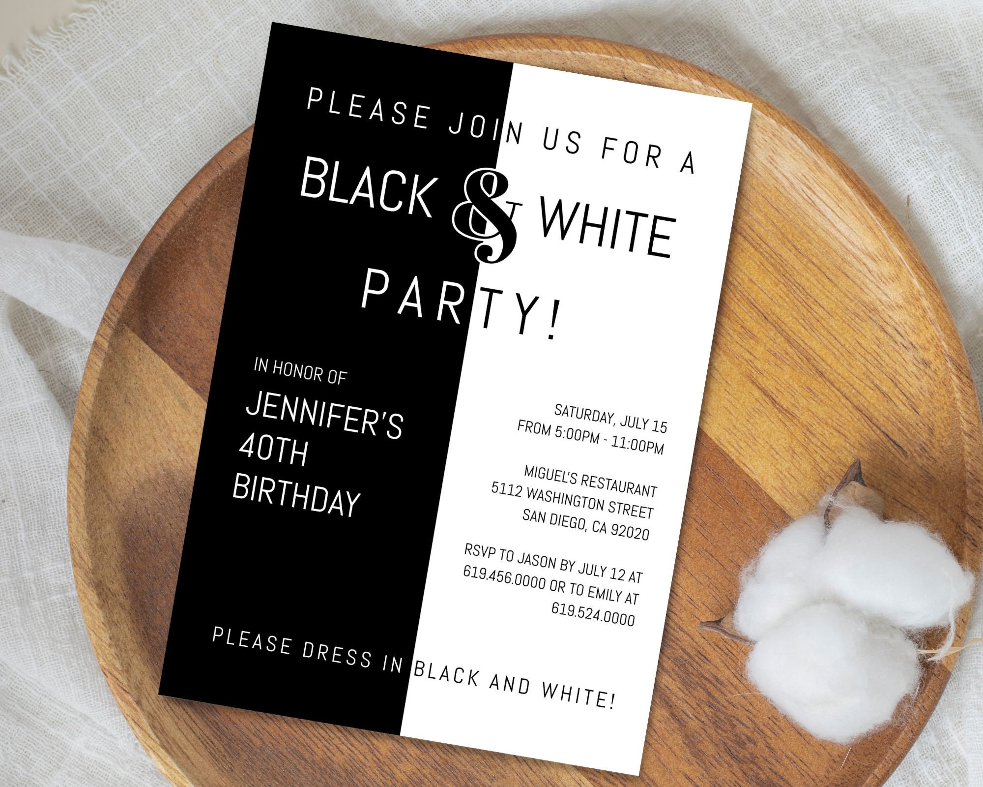 Stylish Black and White Party Invitations, Adult Party Invitation ...
