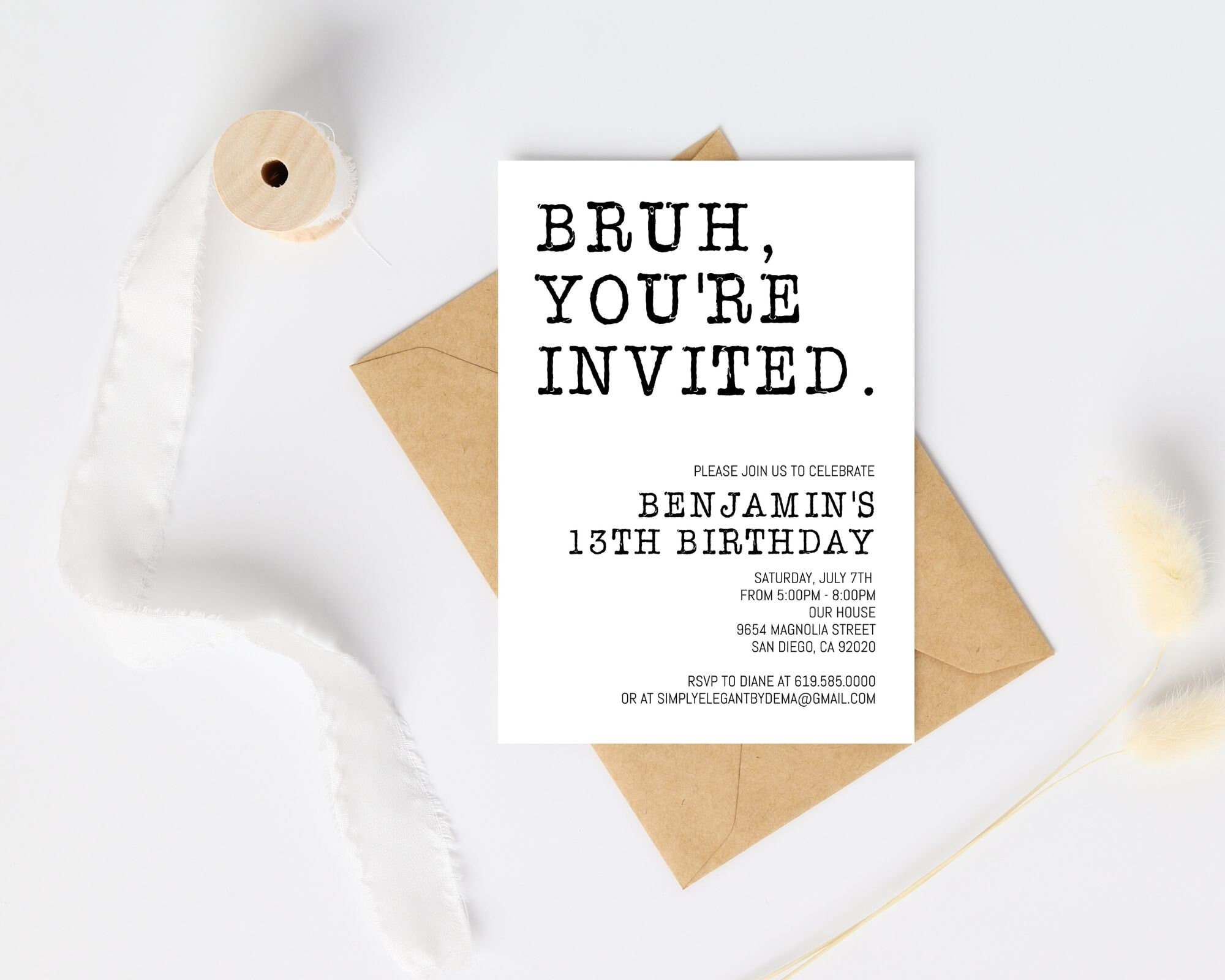 Bruh You're Invited Invitation Black & White Birthday - Etsy