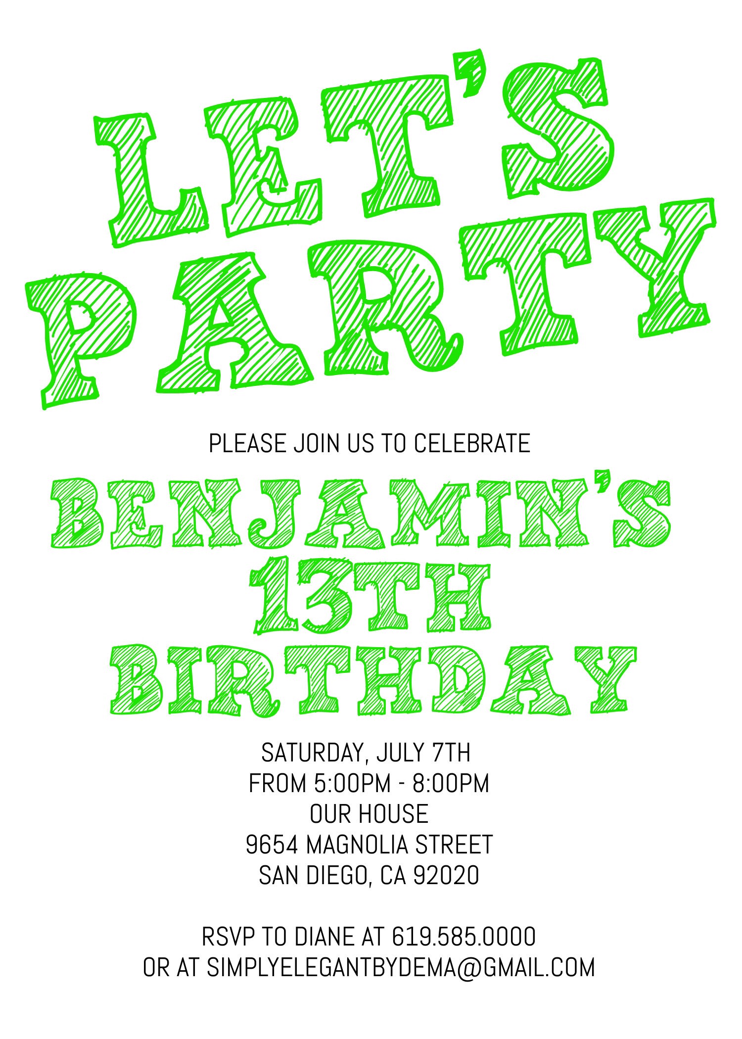 Simple Green Birthday Invitation Template, ANY AGE, Instant Download ...