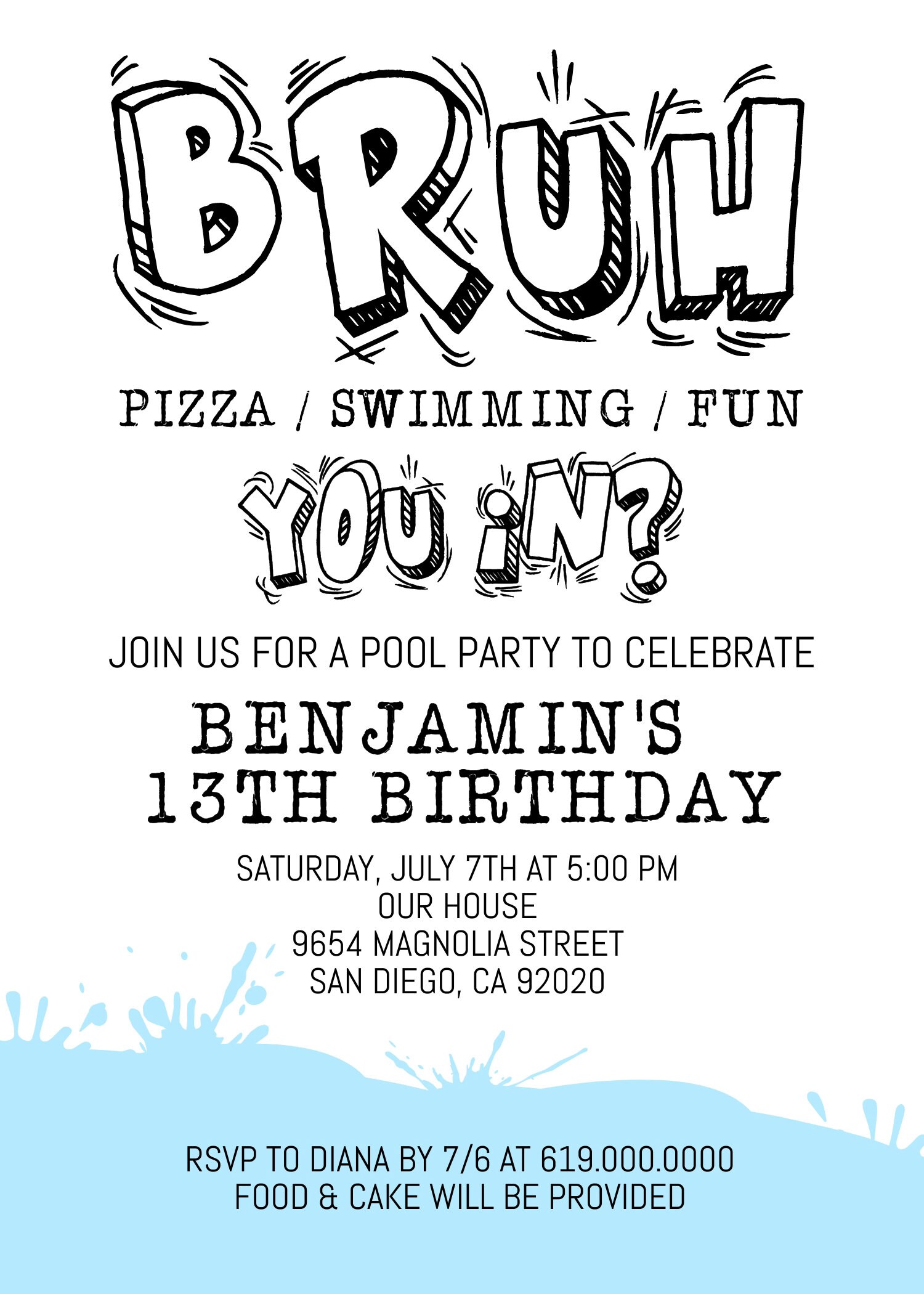 Bruh Pool Birthday Party Invitation Template, Any Age, Instant Download ...