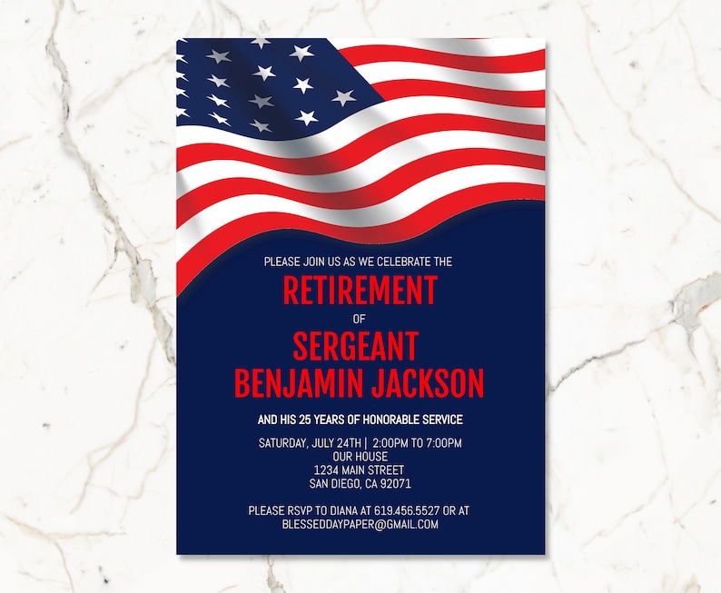 American Flag Retirement Party Invitation Template, Military Retirement ...