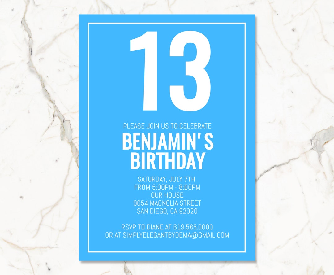 Blue Birthday Invitation for Boys Kids/any AGE & Color/edit Yourself ...