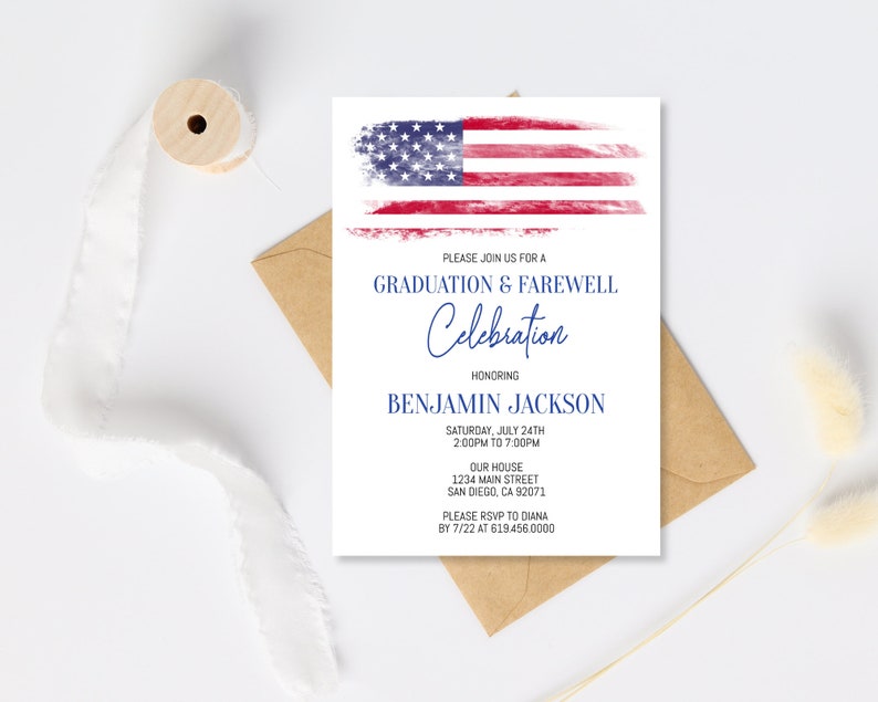 American Flag Graduation Farewell Party Invitation Template, Military ...