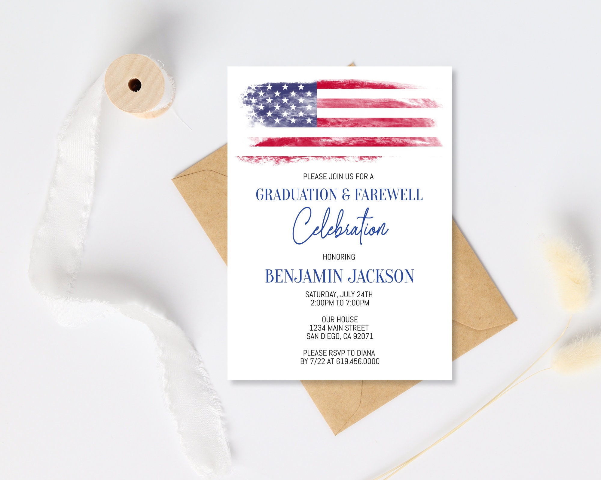 American Flag Graduation Farewell Party Invitation Template, Military ...