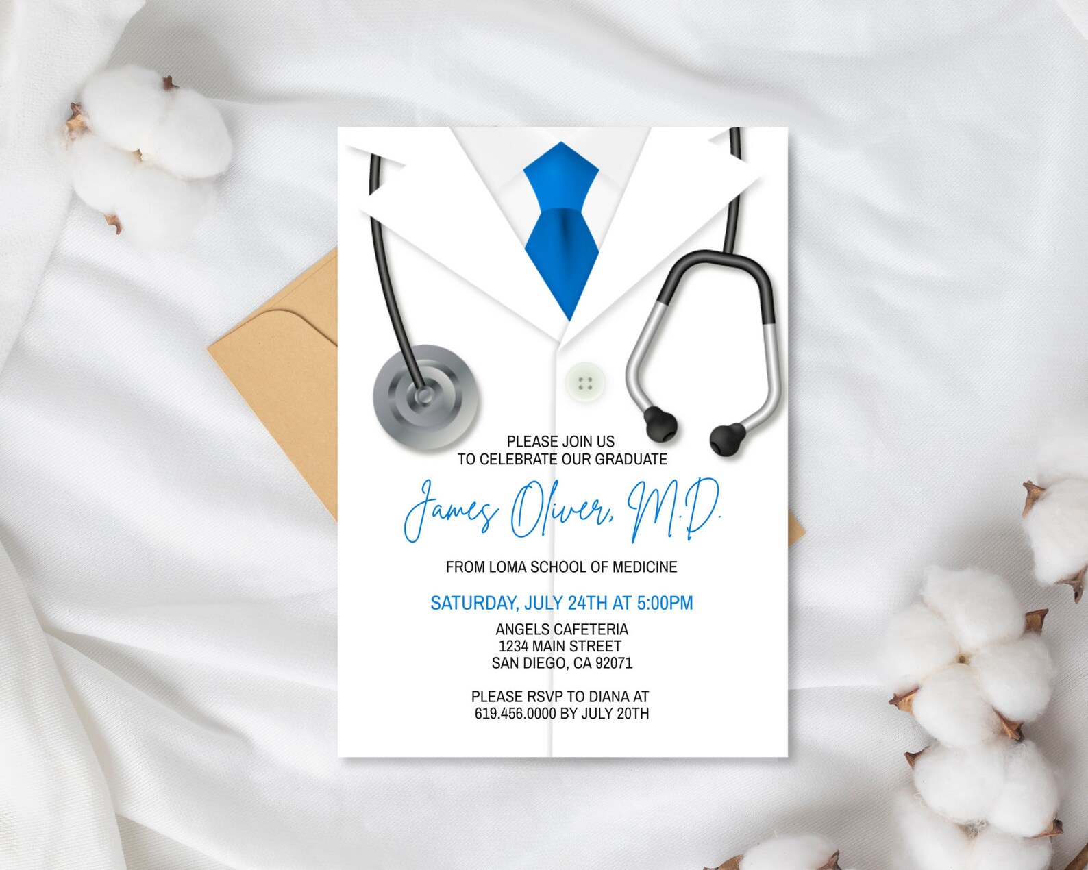 Doctor Graduation Invitation Template, Stethoscope, Corjl DIY Invite - Etsy