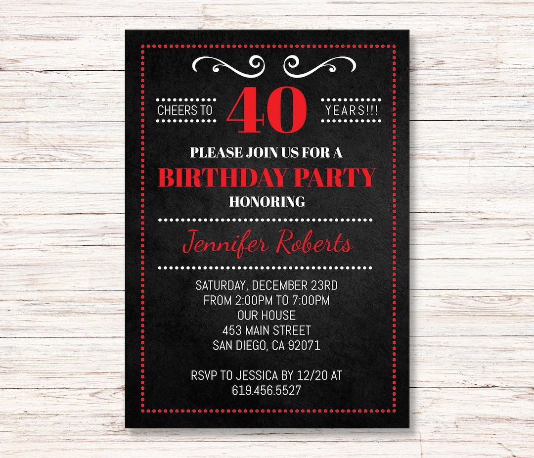 40th Birthday Party Invitation, INSTANT DOWNLOAD Digital Template, ANY ...