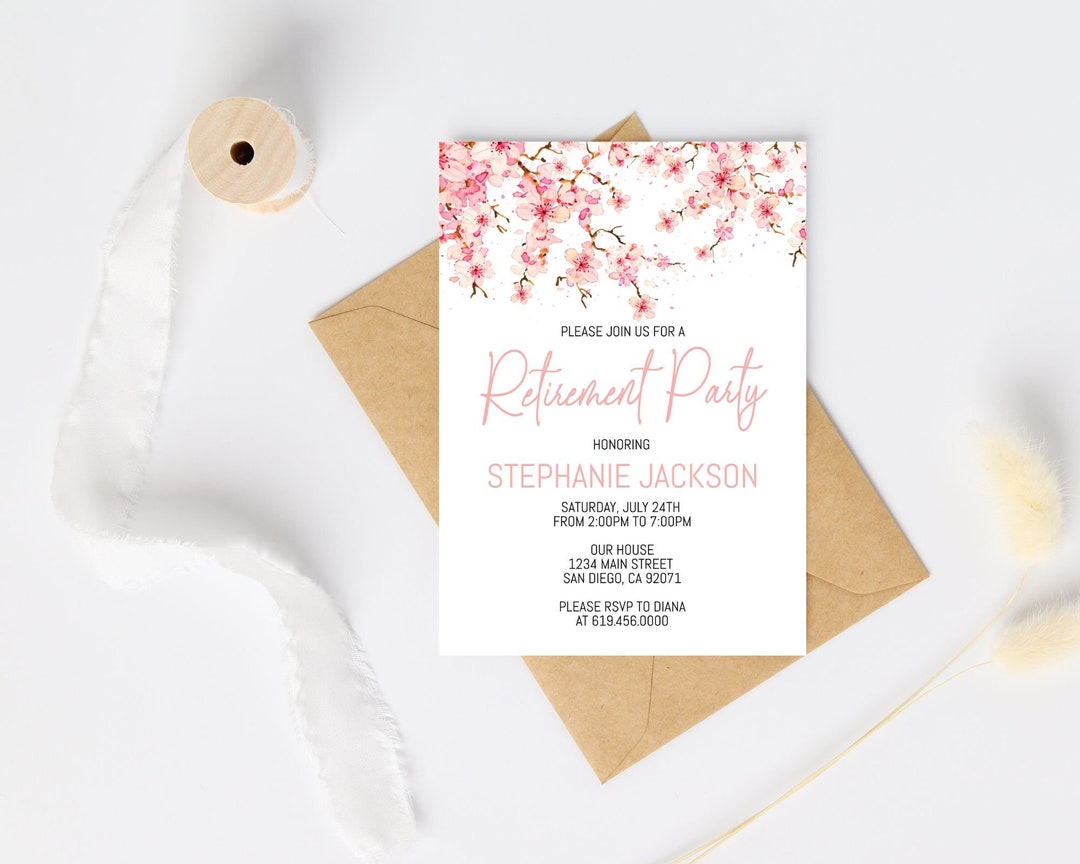 Pink Floral Retirement Invitations Template/printable Pink Flowers ...