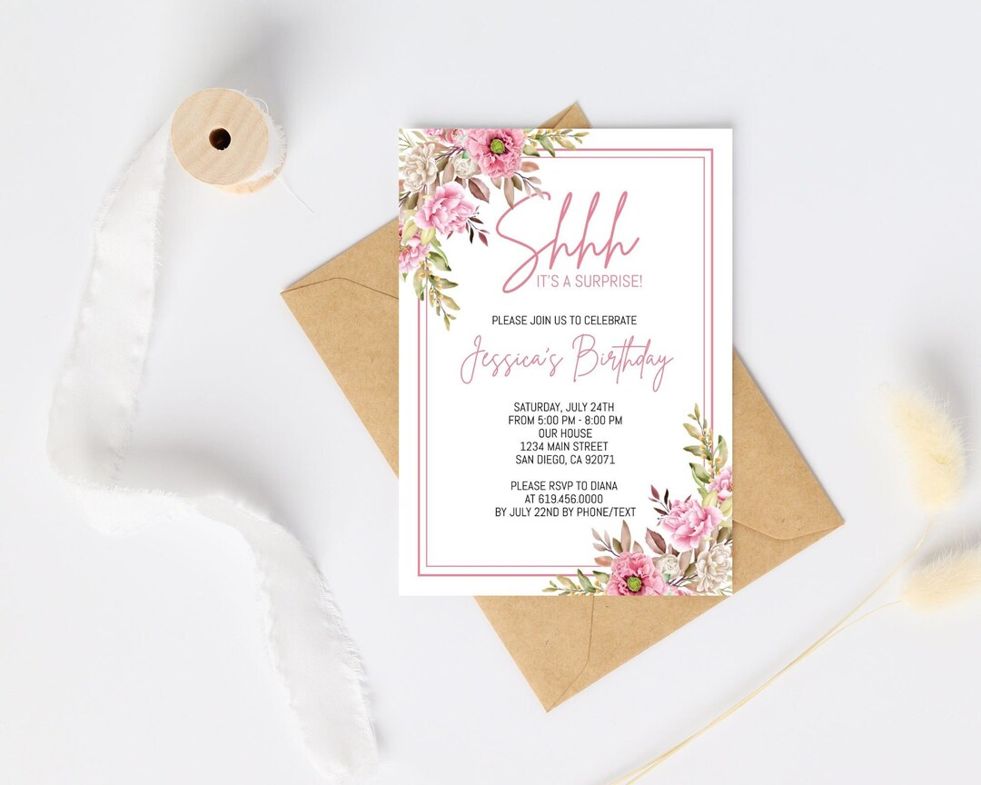 Editable Pink Floral Birthday Invitation Template Pink - Etsy