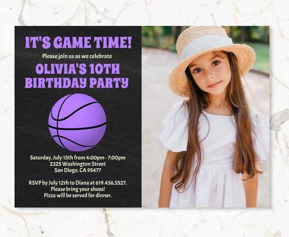 Purple Basketball Birthday Invitation for Girls With - Etsy