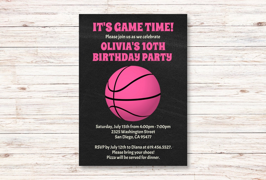 Pink Basketball Birthday Invitations for Girls/pink Basketball ...