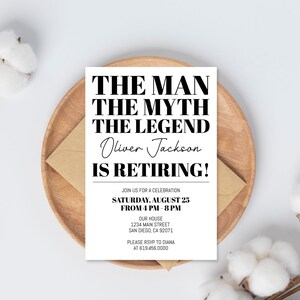 Minimal Retirement Party Invitation Template, the Man the Myth the ...