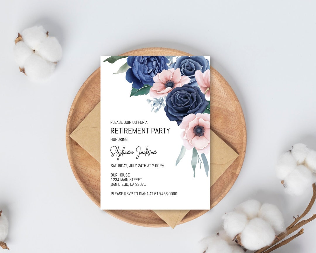 Retirement Party Invitation Template, Floral Retirement Celebration ...