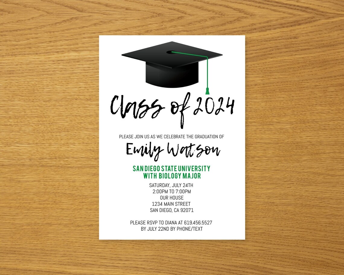 Green Graduation Party Invitation Template, High School Graduation ...