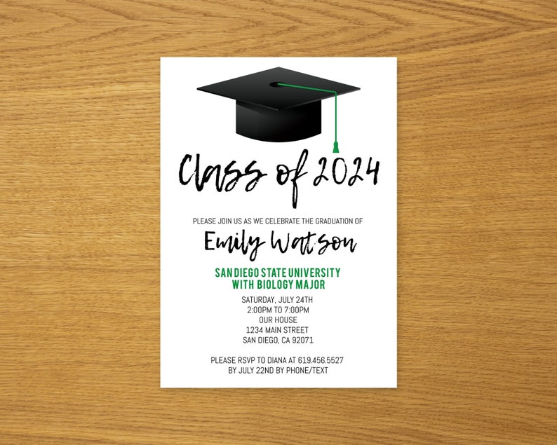 Green Graduation Party Invitation Template, High School Graduation ...