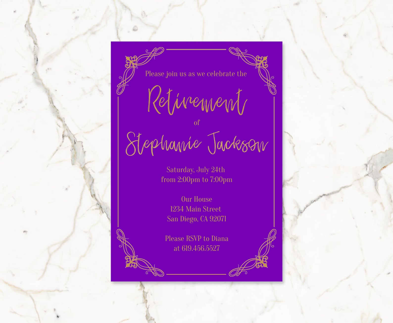 Gold and Purple Retirement Invitations for Him Her/printable Golden ...