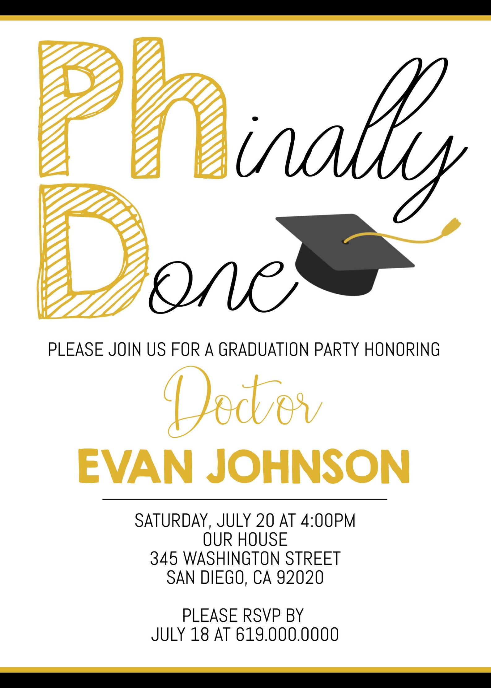 Editable Phd Graduation Invitation, Doctorate Graduate Printable ...