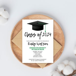 Green Graduation Party Invitation Template, High School Graduation ...