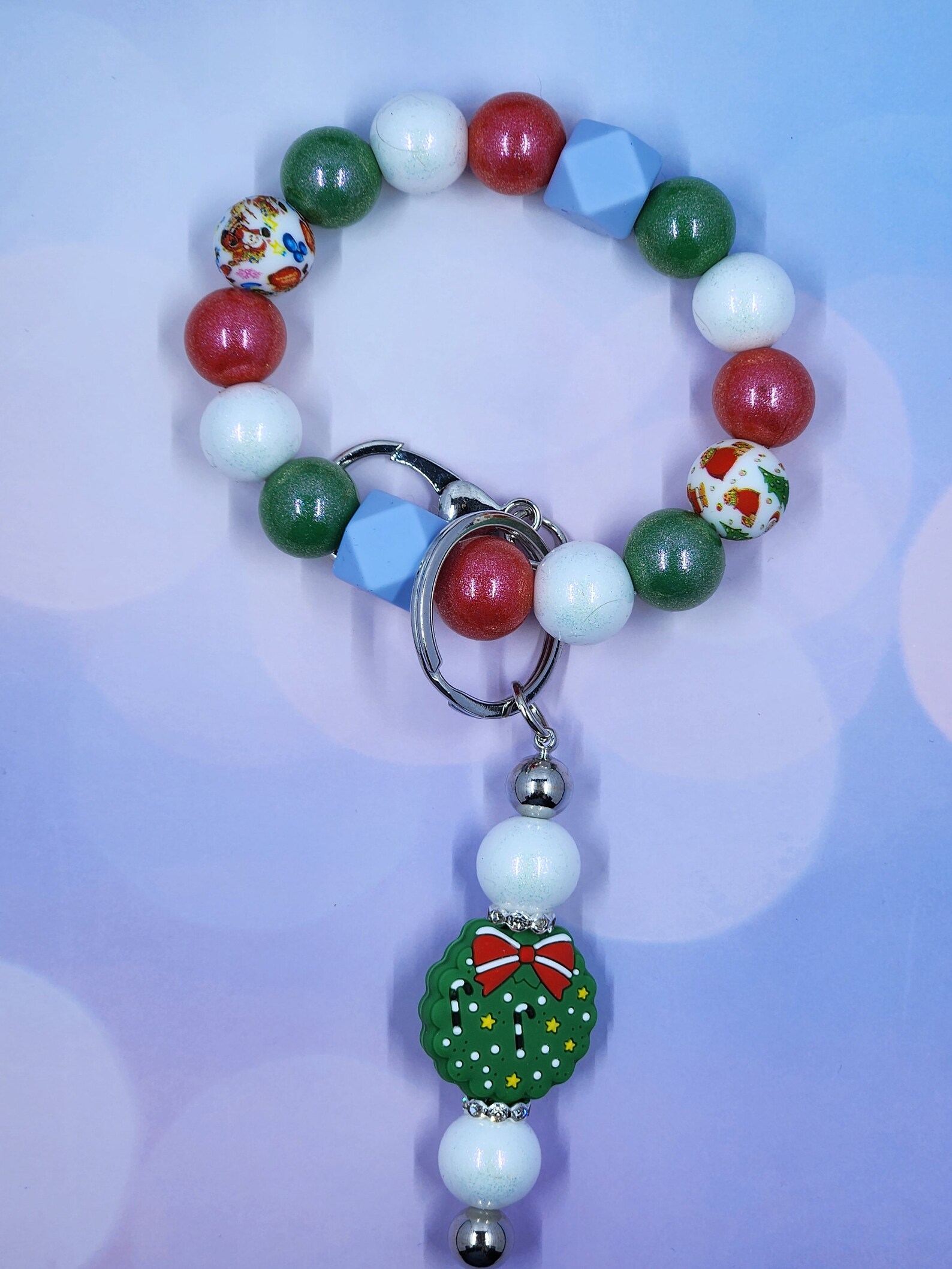 Silicone Christmas Wristlet Keychain With Beaded Charm - Etsy