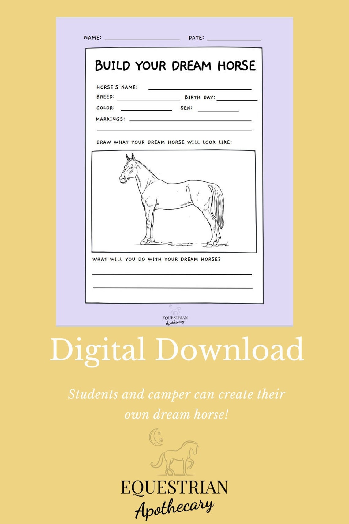 Printable Horse Camp Build Your Own Horse, Worksheet, Digital Download ...