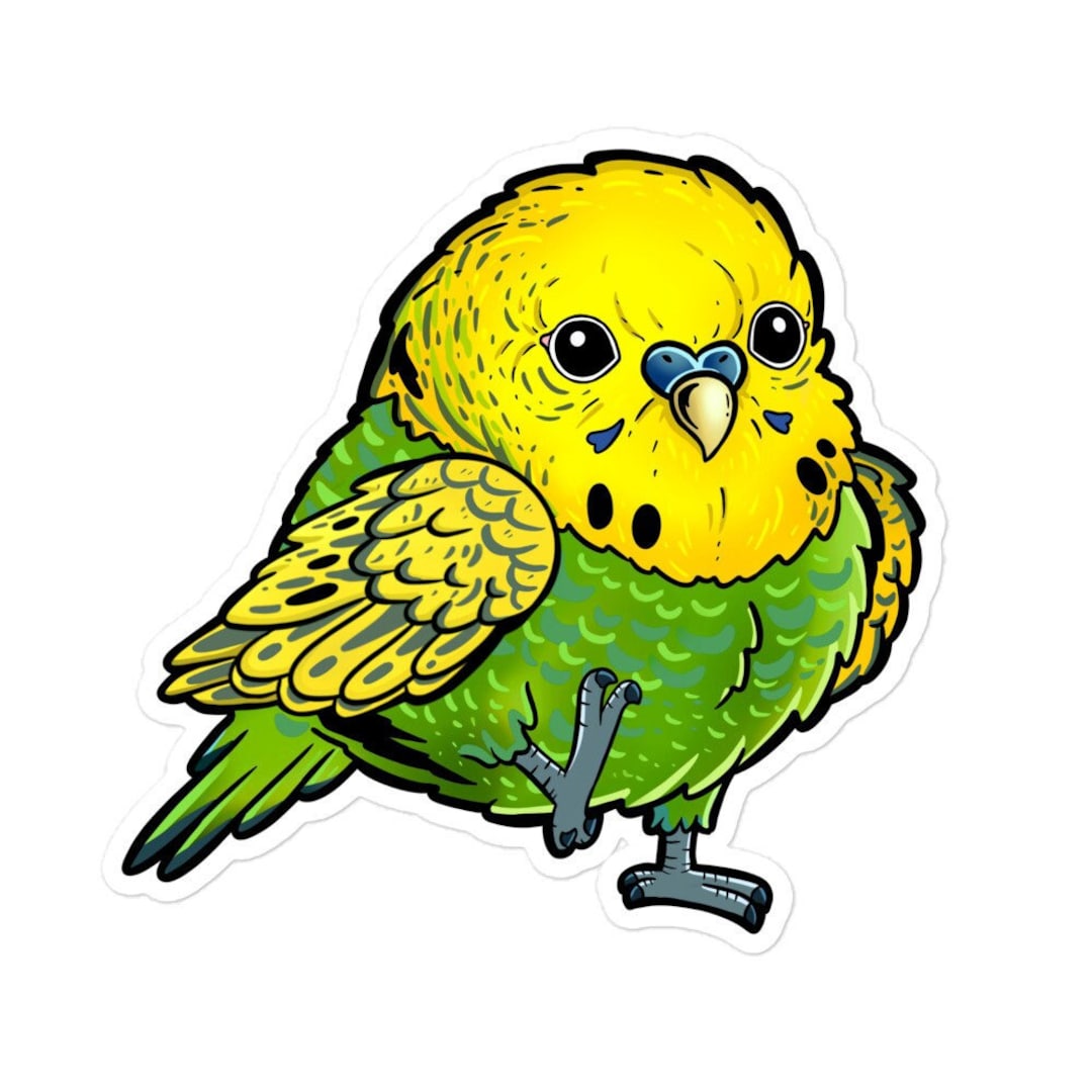 Cute Green Budgie Sticker Parrot Chibi Kawaii Cartoon Art Design Anime ...