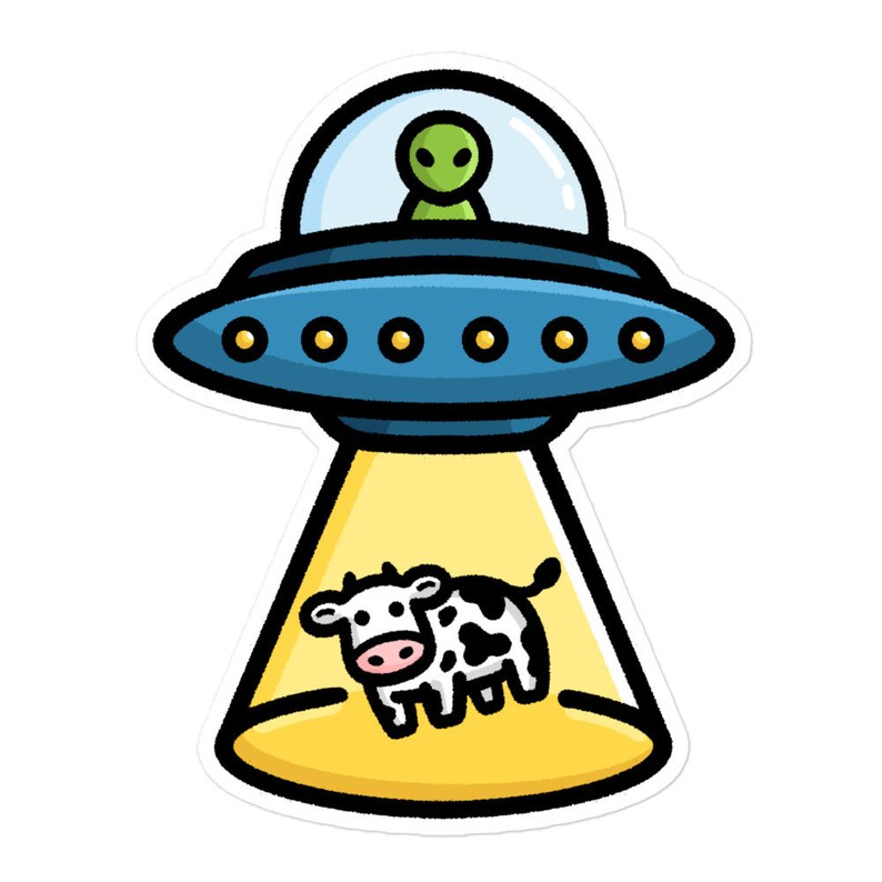 Cute Cryptid Alien UFO Catching Cow Sticker Chibi Kawaii - Etsy